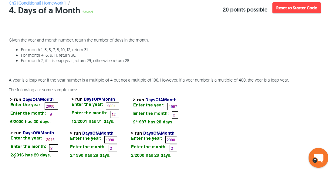 Solved Ch3 (Conditional) Homework 1 / Reset to Starter Code | Chegg.com