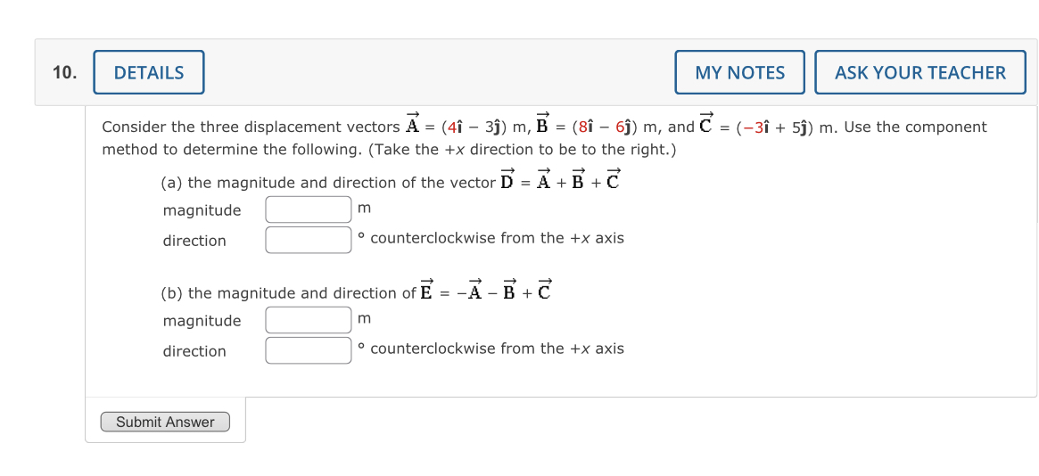 Solved Consider the three displacement vectors | Chegg.com