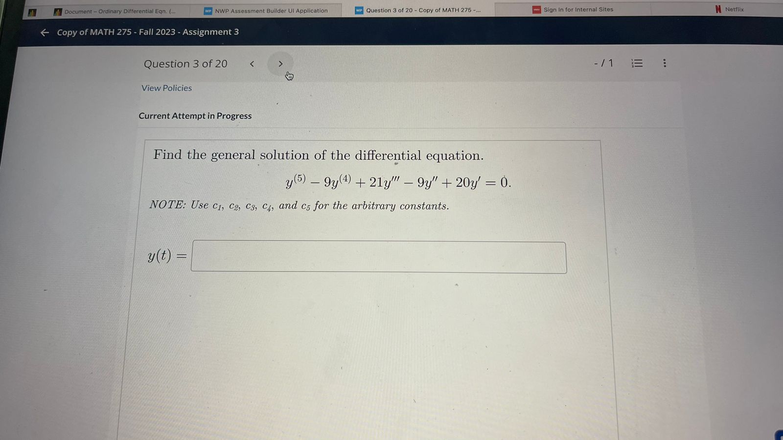 Current Attempt in Progress Find the general solution | Chegg.com