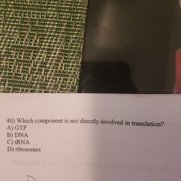 Solved 40) Which component is not directly involved in | Chegg.com