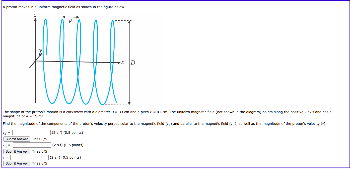 Solved A proton moves in a uniform magnetic field as shown | Chegg.com