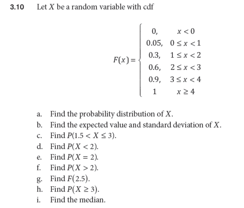 Solved 3.10 Let X be a random variable with cdf 0 0.05, 0 3x | Chegg.com