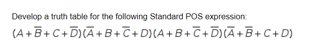 Solved Develop a truth table for the following Standard POS | Chegg.com