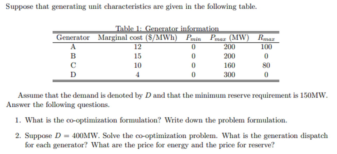Solved Suppose that generating unit characteristics are | Chegg.com