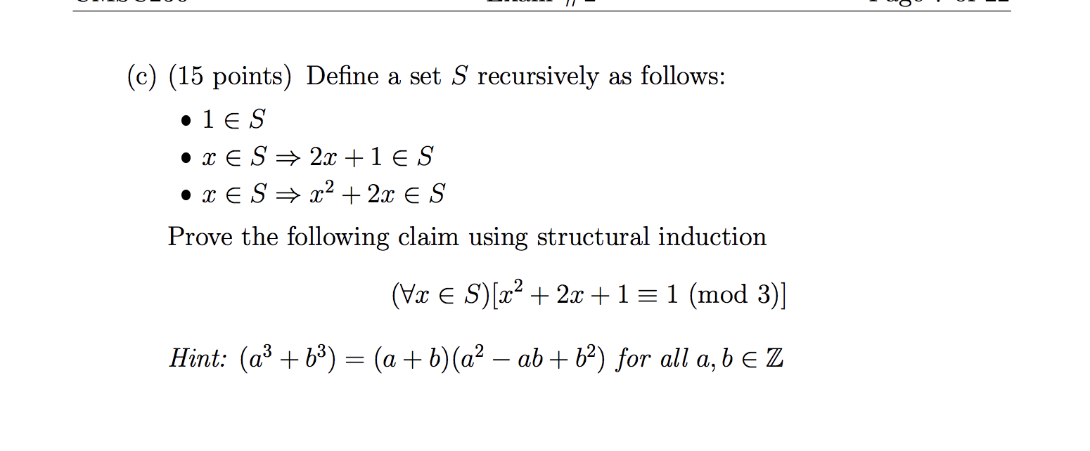 Solved (c) (15 points) Define a set S recursively as | Chegg.com