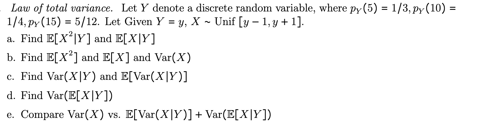 Solved Law of total variance. Let Y denote a discrete random | Chegg.com
