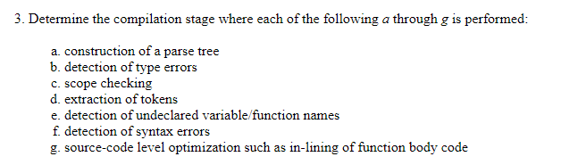 Solved 3. Determine the compilation stage where each of the | Chegg.com