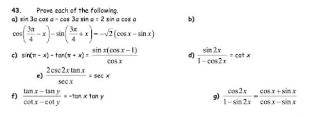 Solved b) (за COS 43. Prove each of the following. a) sin 3e | Chegg.com