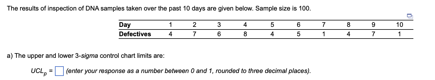 Solved a) The upper and lower 3-sigma control chart limits | Chegg.com