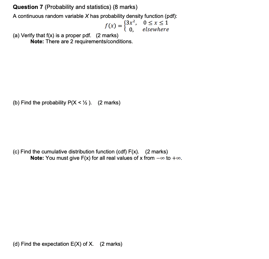 Solved Question 7 (Probability and statistics) (8 marks) A | Chegg.com