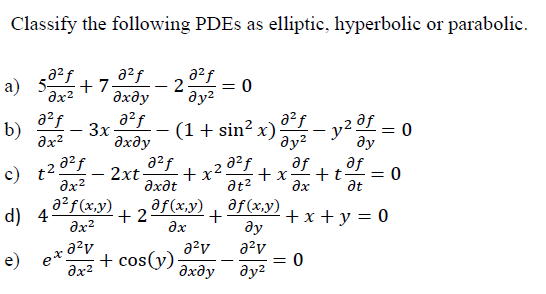 Solved Classify the following PDEs as elliptic, hyperbolic | Chegg.com