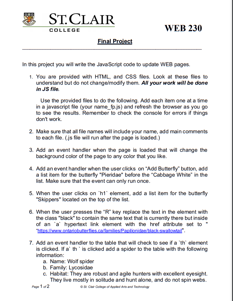 Solved ST.CLAIR COLLEGE WEB 230 Final Project In this | Chegg.com