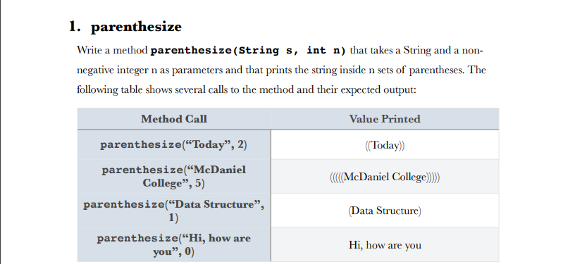Solved 1. parenthesize Write a method parenthesize (String | Chegg.com