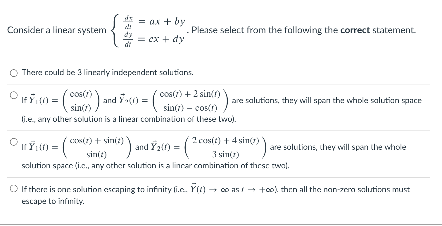 Solved = ax + by Consider a linear system { dx dt dy dt | Chegg.com