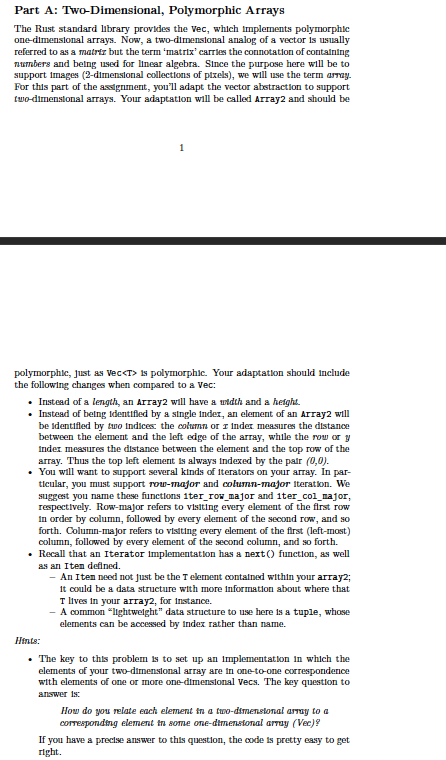 Part A: Two-Dimensional, Polymorphic Arrays The Rust | Chegg.com