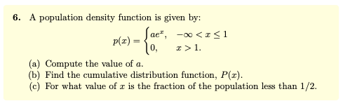 Solved 6. A population density function is given by: Sae", - | Chegg.com