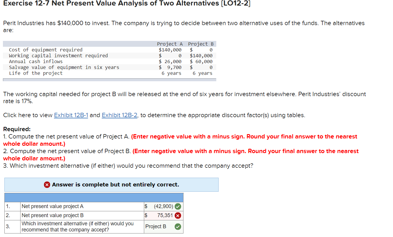 Solved Exercise 12-7 Net Present Value Analysis of Two | Chegg.com