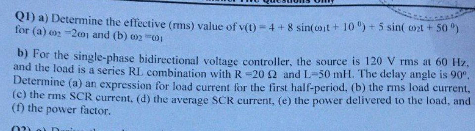 Solved Q1) a) Determine the effective (rms) value of v(t) = | Chegg.com