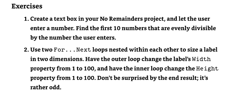 Solved 1. Create a text box in your No Remainders project, | Chegg.com