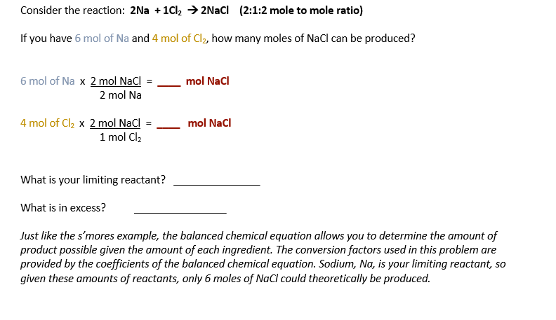 Solved Consider the reaction: 2Na+1Cl2→2NaCl(2:1:2 mole to | Chegg.com