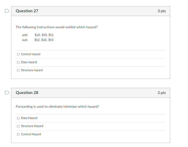 Solved Control hazard Data hazard Structure hazard Question | Chegg.com