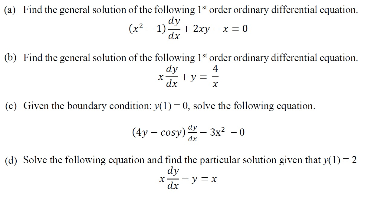 Solved (a) Find the general solution of the following 1st | Chegg.com