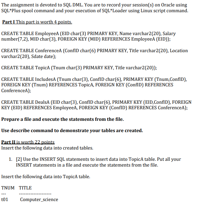 Solved The assignment is devoted to SQL DML. You are to | Chegg.com