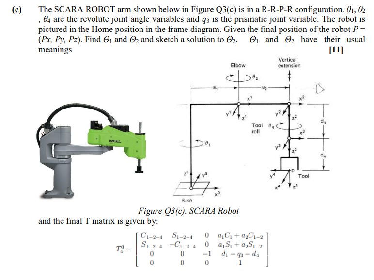 (c) ﻿The SCARA ROBOT arm shown below in Figure Q3(c) | Chegg.com