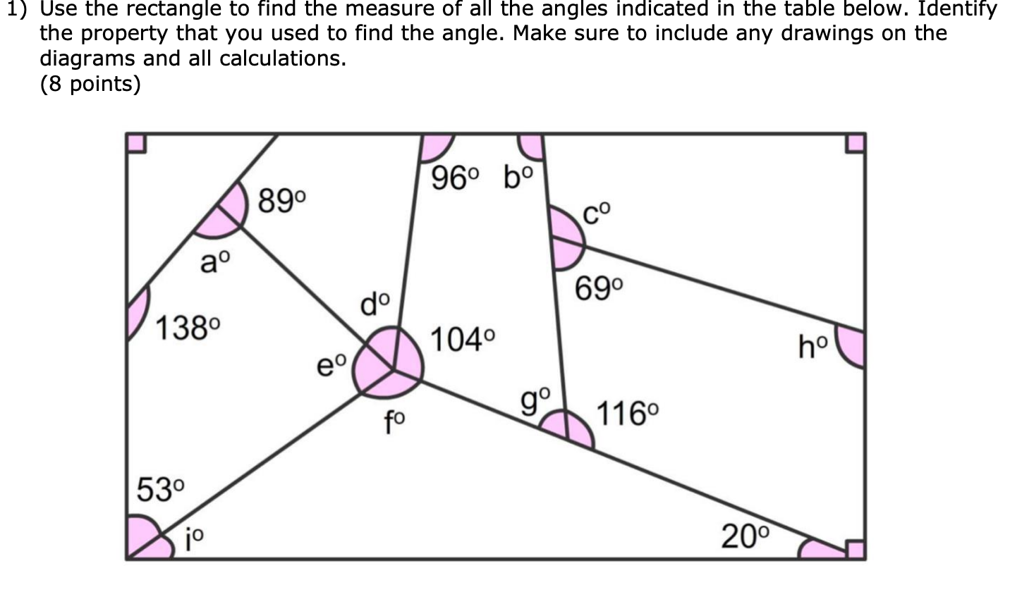 Solved 1) Use the rectangle to find the measure of all the | Chegg.com