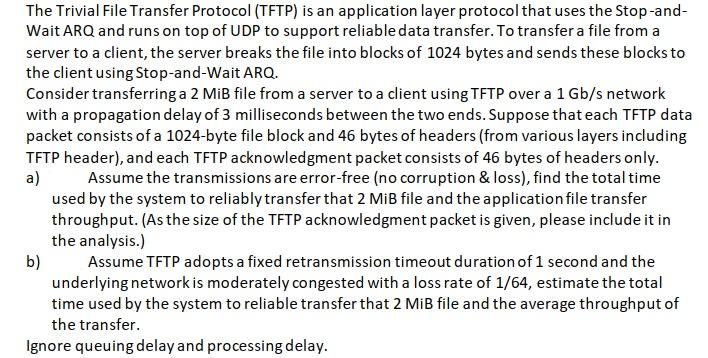 Solved The Trivial File Transfer Protocol (TFTP) is an | Chegg.com