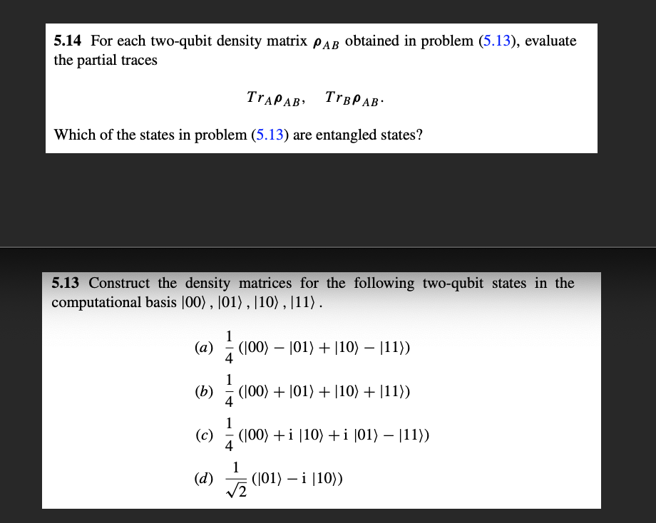 Solved 5.14 For each two-qubit density matrix pas obtained | Chegg.com