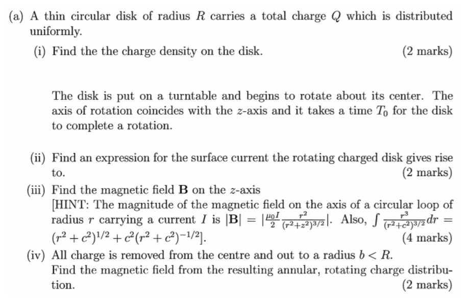 Solved (a) A thin circular disk of radius R carries a total | Chegg.com