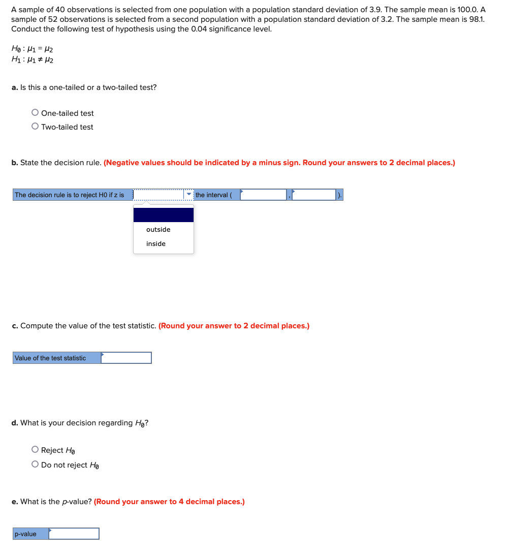 Solved A sample of 40 observations is selected from one | Chegg.com
