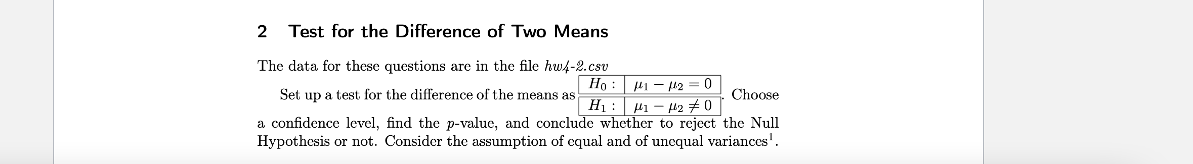 Solved 2 Test for the Difference of Two Means The data for | Chegg.com