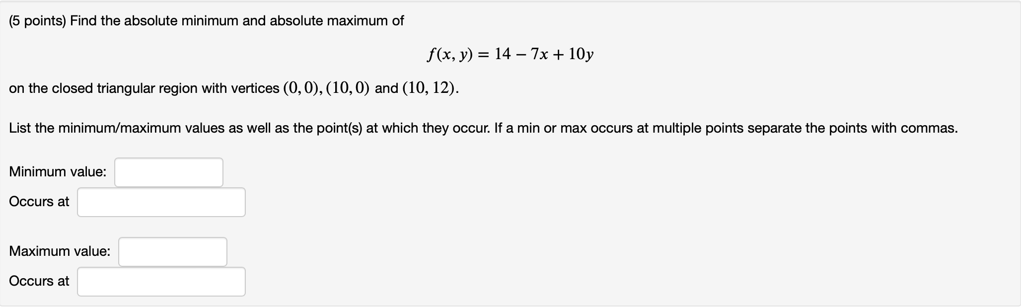 Solved (5 points) Find the absolute minimum and absolute | Chegg.com