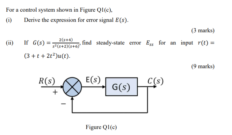Solved For a control system shown in Figure Q1(c), (i) | Chegg.com