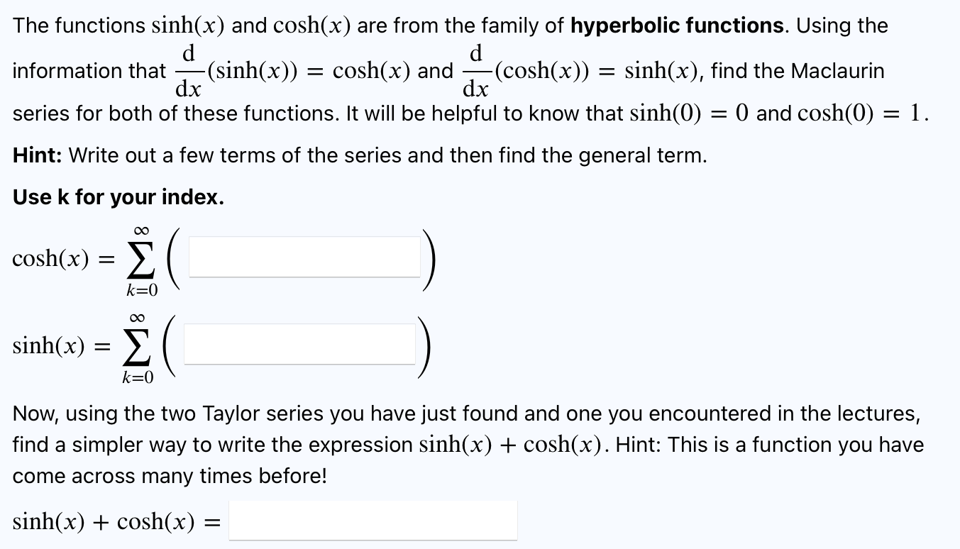 Solved The functions sinh(x) and cosh(x) are from the family | Chegg.com