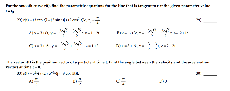 Solved For the smooth curve r(t), find the parametric | Chegg.com