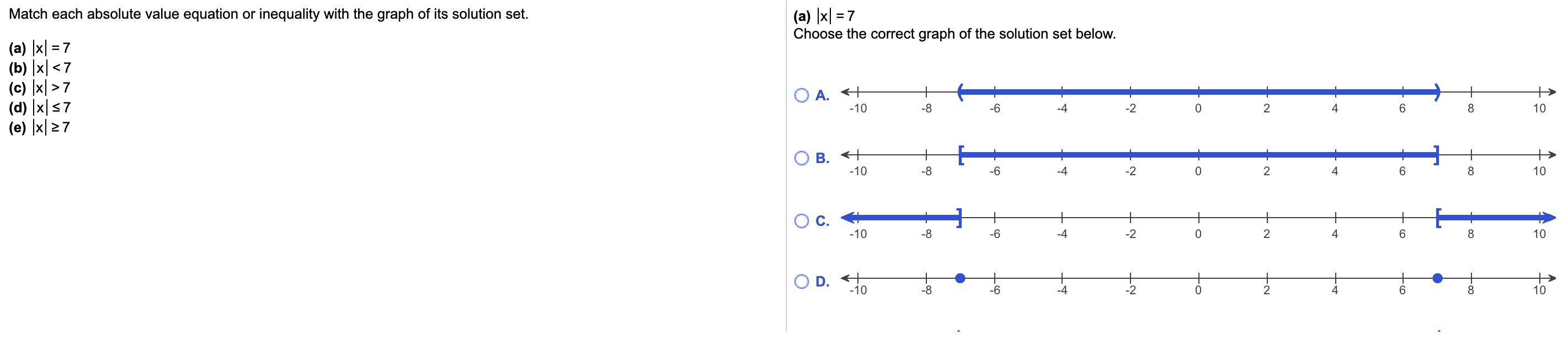 Solved Match each absolute value equation or inequality with | Chegg.com