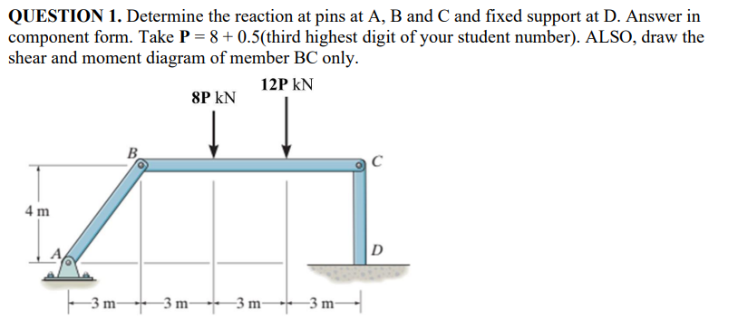 Solved QUESTION 1. Determine the reaction at pins at A, B | Chegg.com