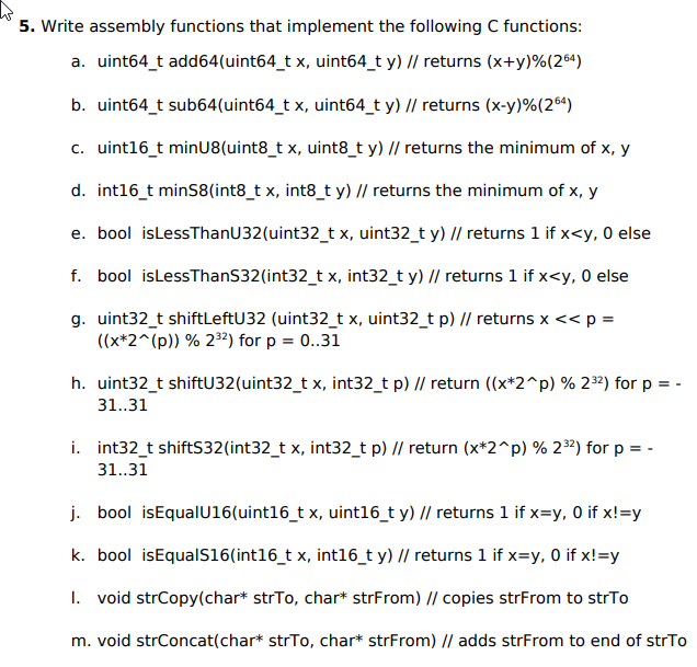 Writing ARM assembly implementations of C functions | Chegg.com