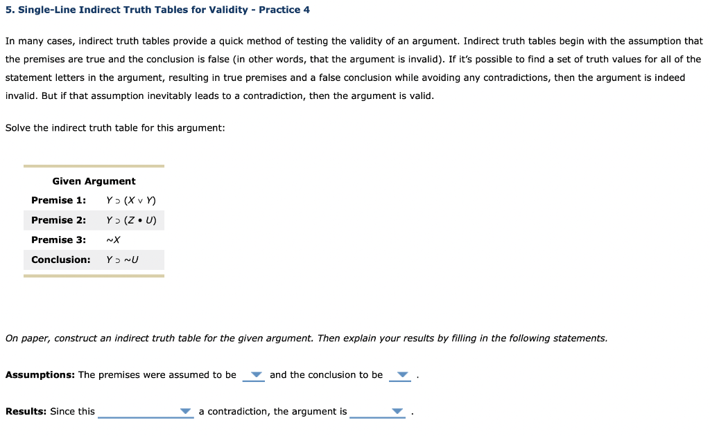 Solved 5. Single-Line Indirect Truth Tables for Validity - | Chegg.com