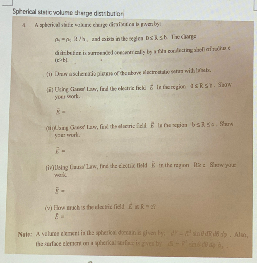 Solved Spherical static volume charge distribution A | Chegg.com