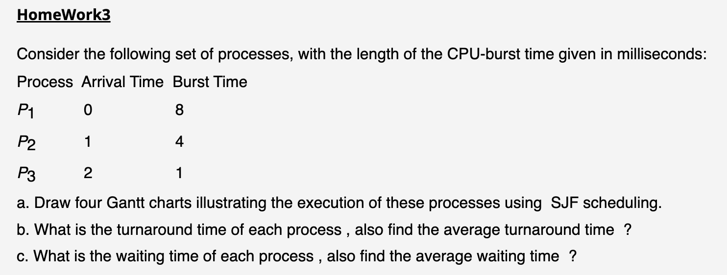 Solved HomeWork3 Consider the following set of processes, | Chegg.com