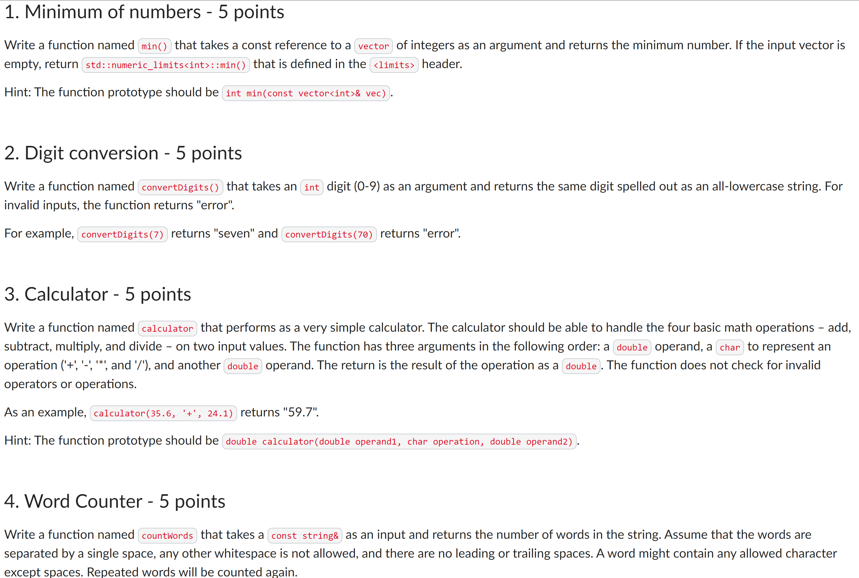 Solved C++ ﻿VS code!Minimum of numbers - 5 ﻿pointsWrite a | Chegg.com