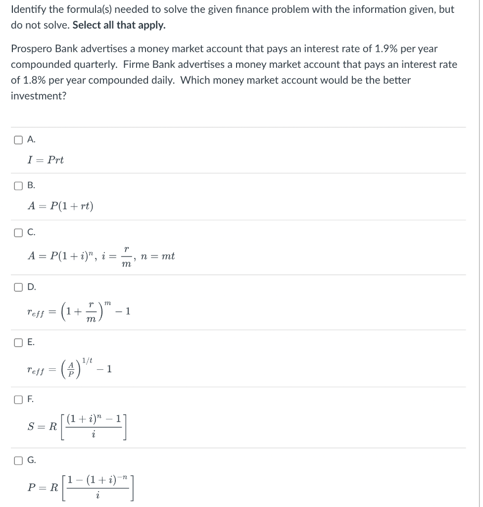Solved Identify the formula(s) needed to solve the given | Chegg.com