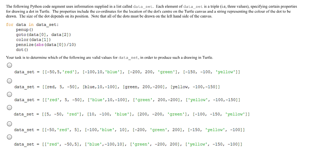 Solved The following Python code segment uses information | Chegg.com