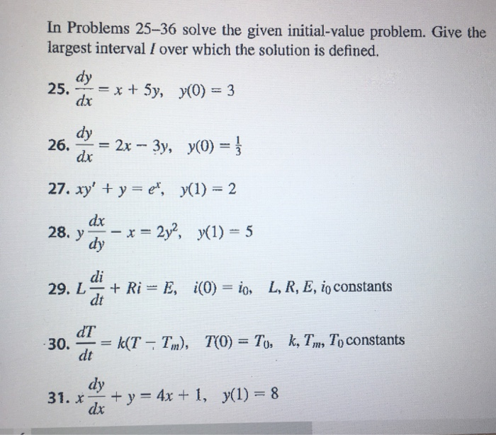 Solved In Problems 25-36 solve the given initial-value | Chegg.com
