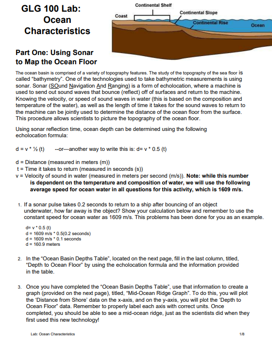 Solved GLG 100 Lab: Ocean Characteristics Part One: Using | Chegg.com