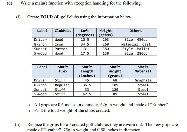 Solved python question (a) Implement the Shaft and Grip | Chegg.com